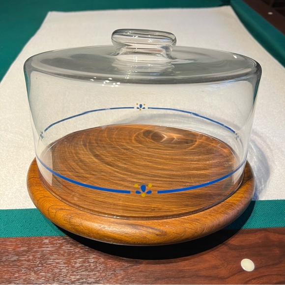 Dining Vintage Glass Covered Cake Plate Container With Footed Wooden Bass Poshmark